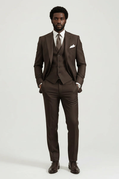 Men’s Coffee Brown Three-Piece Suit | Classic Formal Wear