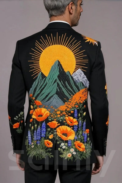 Men Embroidery Customized Black Suit Prom Wedding Suit Bespoke Suits ...
