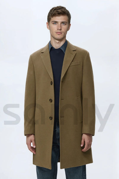 Men’s Wool Light Brown Overcoat | Vintage Long Tweed Winter Style