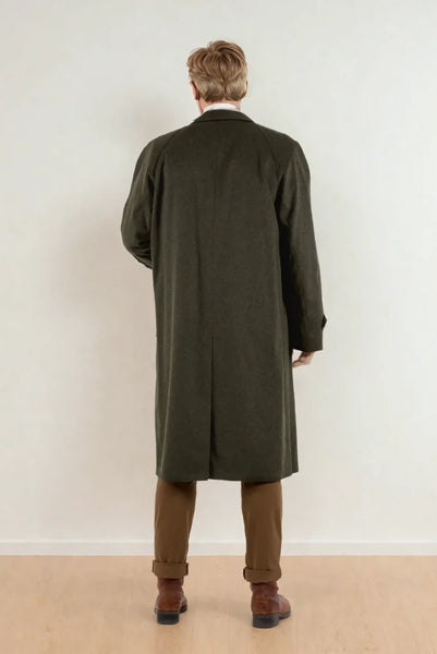 Tweed Long Coat Men Stylish Overcoat Winter Olive Green Long Jacket