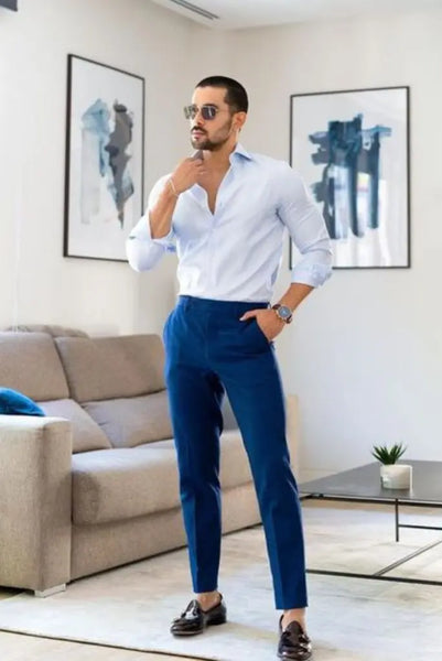 Blue Pent & White Shirt For Men Attractive & Stylish Look– SAINLY