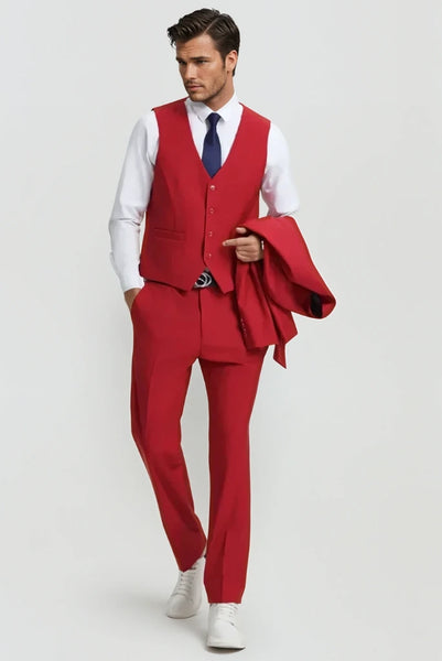 Men Red Suit Wedding Suits Red Dinner Formal Suit 3 Piece Suit Sainly