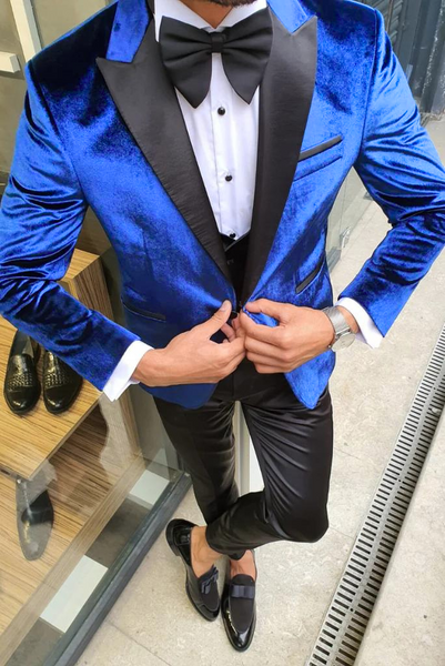 Men Velvet Blue Suit Three Piece Suit Slim Wedding Tuxedo Suit Sainly ...