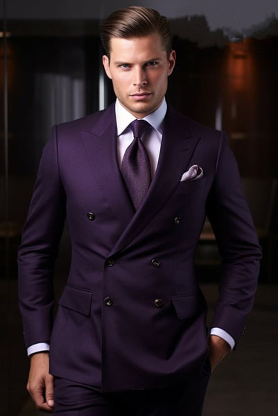 Shop Men double breasted dark purple wedding suit– SAINLY