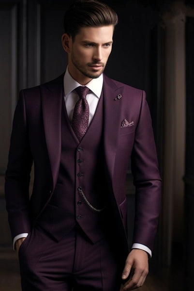Man Wedding Suit Purple 3 Piece Suit Dinner Suit Bespoke Suit Sainly ...
