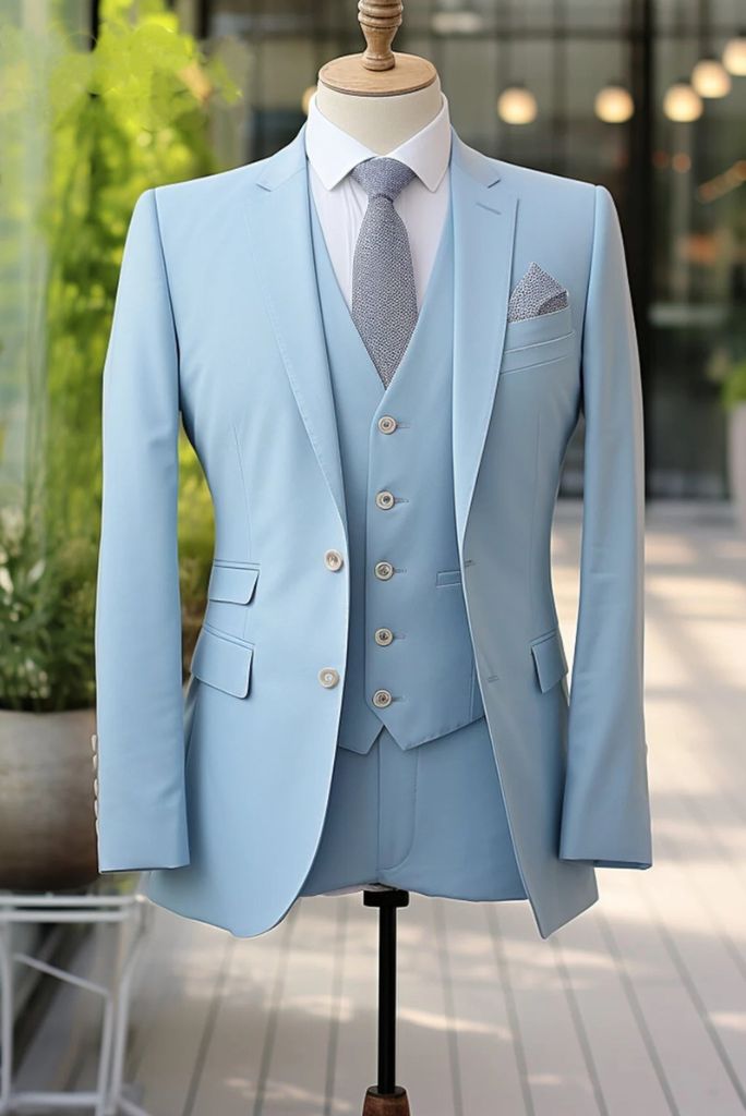 Men 3 Piece Suite | Sky Blue Bespoke Suit | Wedding Suit | Sainly– SAINLY