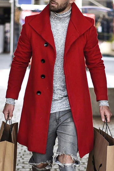Red Vintage Coat Long Jacket Tweed Men Business Red Coat Sainly