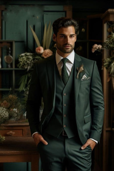 Elegant Hunter Green three-Piece Formal Suit for men