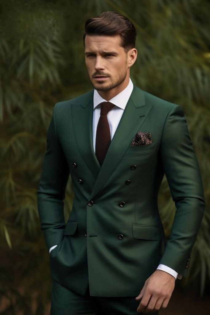 Men Double Breasted Green Suit Wedding Wear Green Formal Suit Sainly ...
