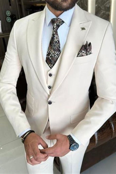 Men's 3 Piece Suit Off White Wedding Suit Dinner Suit SAINLY