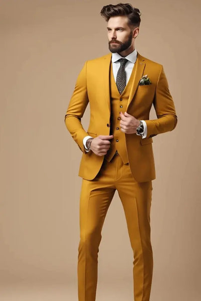 Men Mustard Suit Mustard Three Piece Suit Wedding Suits Sainly– SAINLY