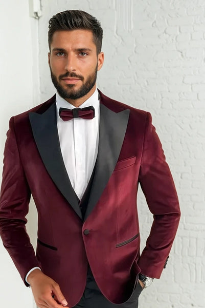 Men Maroon Velvet Tuxedo Suit Special For Wedding Parties & Many Events
