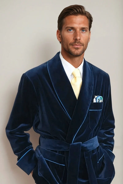 Men Smoking Jackets Blue Velvet Robe Jackets Dinner Party Smoking Coat ...
