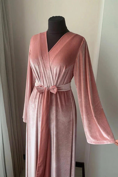 Women Deep Pink Velvet Robe, Elegant Deep Pink Robe for Bridesmaid and ...