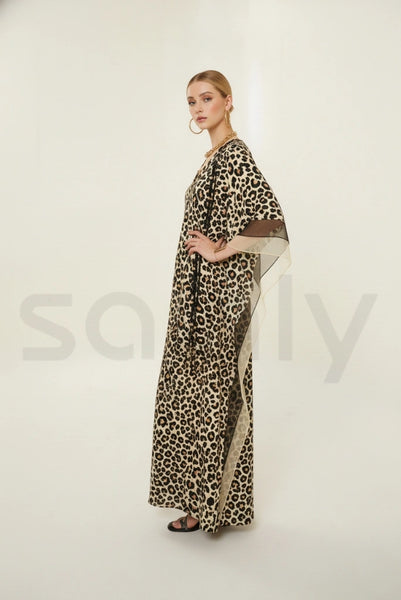 Leopard Print Kaftan for Women – Elegant Resortwear Maxi Dress– SAINLY