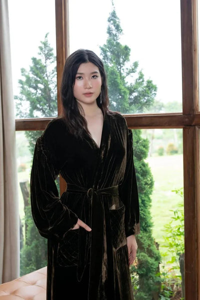 Women Dark Brown Velvet Robe, Elegant Velvet Robe for Bath and Bridal