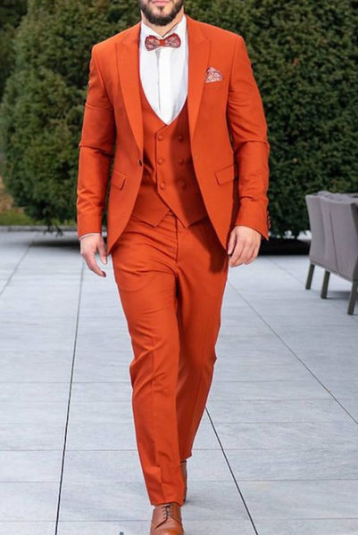 Men Orange Suit 3 Piece Suit Dinner Suit Orange Prom Wear Orange Sainly