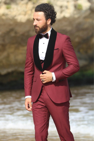 Men Maroon Wedding Suit Tuxedo Slim Fit Suit Groomsmen Suit Sainly– SAINLY