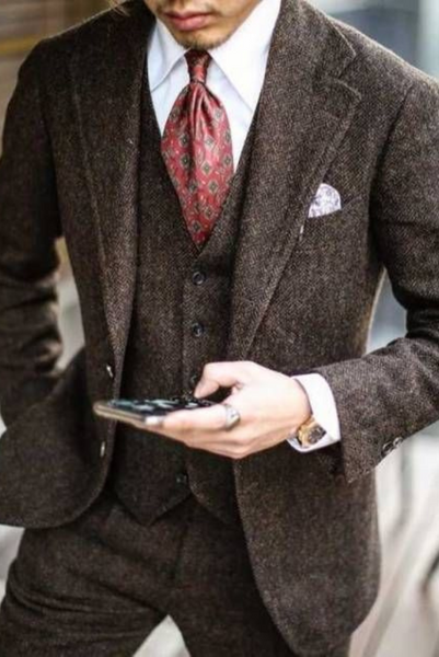 Men Brown Tweed Suit | 3 Piece Winter Suit | Formal Suits | Sainly– SAINLY