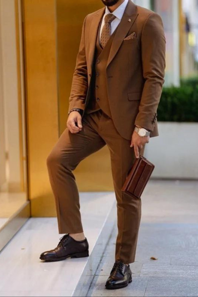 Men Brown 3 Piece Suit | Party Wear Suits | Wedding Suit | Sainly– SAINLY
