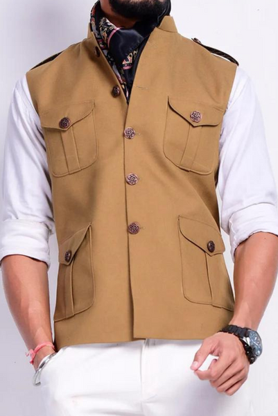 Khaki Brown Half Jodhpuri Jacket | Stylish For Pocket Jackets | Wedding ...